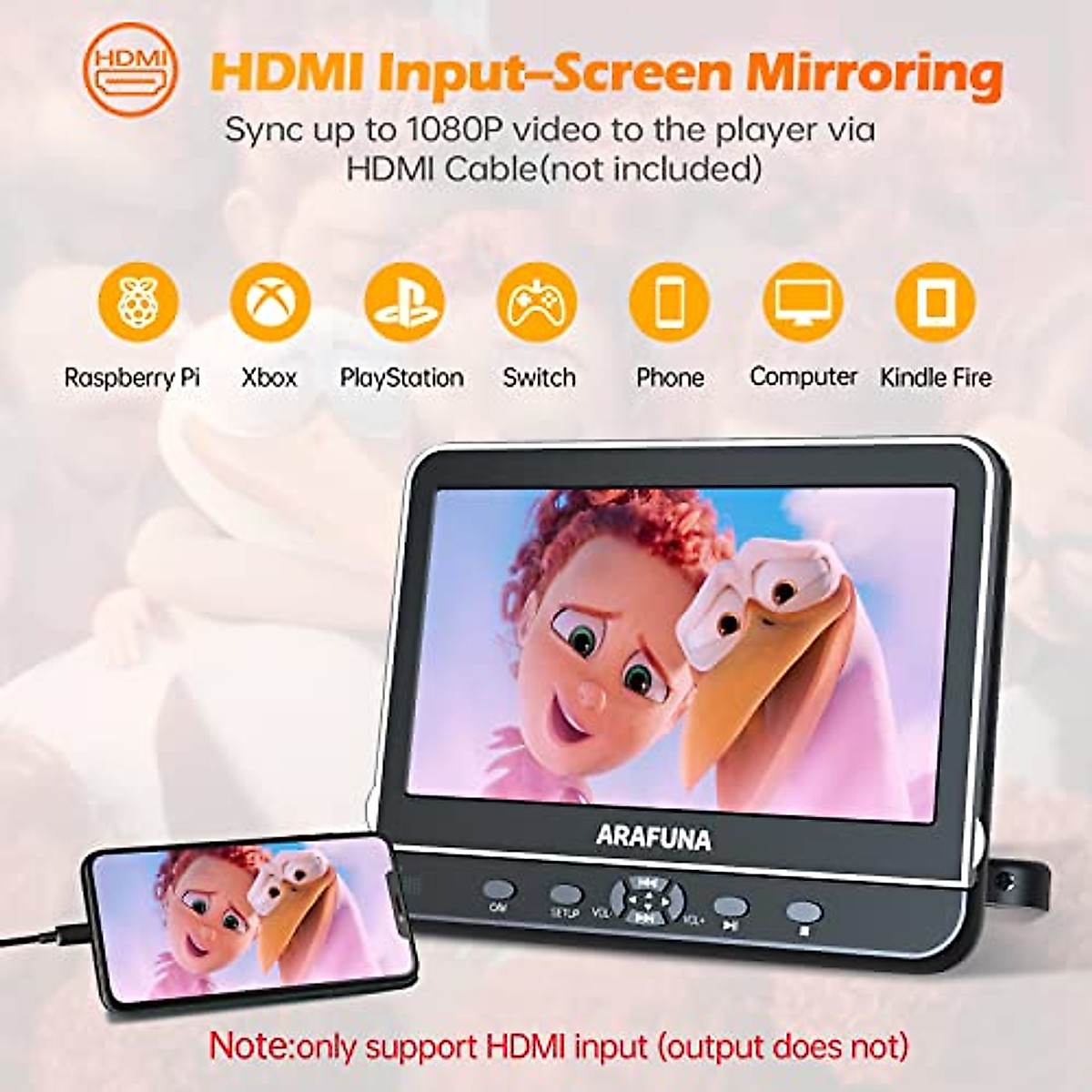 Car DVD Player with Headrest Mount,Arafuna 10.5" Headrest DVD Player for car with HDMI Input, Portable DVD Player for Car Support 1080P HD Video, USB/SD,Regions Free, Last Memory