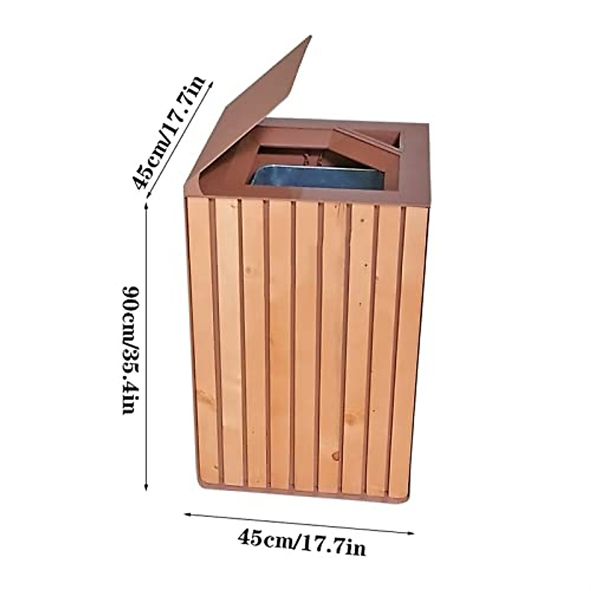 Trash Can Outdoor Square Trash Can, Large-Capacity Commercial Trash Can with Solid Steel Frame and 1 Wooden Panel, Creative Vintage Trash Can Outdoor Trash Can