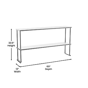 BizChair Commercial Grade 430 Stainless Steel 18 Gauge NSF Certified 60" x 12" Metal Kitchen Double Overshelf