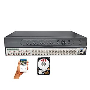 Evertech 32 Channel 32CH H.265 Hybrid DVR Recorder 4-in1 for HD TVI AHD CVI and Analog 1080P Home Business Security Surveillance Camera Systems + 4TB Hard Drive Memory for 24/7 Recording Remote Access