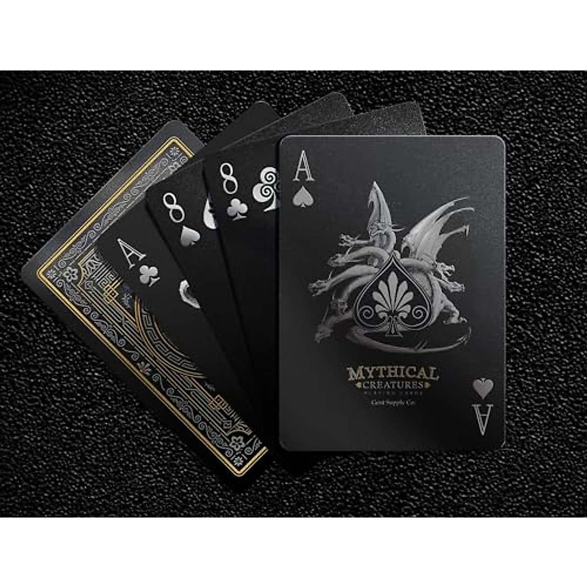 Mythical Creatures Playing Cards - Black, Silver & Gold Edition | Waterproof PVC | Greek, Norse, Egyptian, East Asian Designs | Custom Hand-Drawn Art