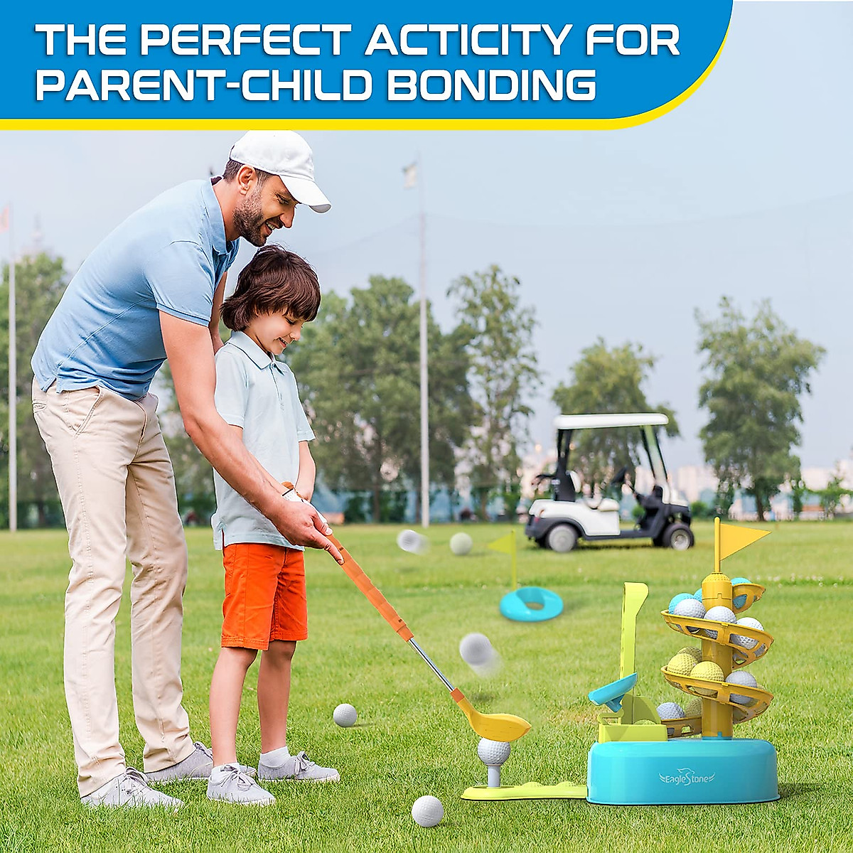 EagleStone Kids Golf Clubs Set, Outdoor Toddler Baby Golfs Set Toy W/ 2 Club Head, 15 Training Golf Balls, 4 Rings, 2 Putting Mat and 1 Holes, Indoor Sports Game for 3 4 5 6 7 8 9 Years Old Boy Girls…