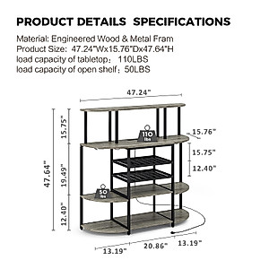 WASAGUN 6-Tier Coffee Bar Cabinet with Power Outlet & RGB LED, Wine Bar Cabinet for Home, Coffee Bar Cabinet Table with Wine Rack & Storage, Liquor Bar Cabinet for Dining Room