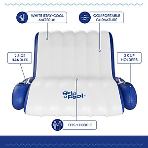 Grip A Pool Inflatable Luxury Chair Recliner Float for 1-2 Adults, Extra Large Heavy Duty Pool Lounge Raft for Floating, Lake, River, Beach