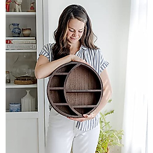 Crescent Moon Shelf Wall Decor - Rustic Wooden Moon Shelf for Crystals, Stones & Essential Oils - Wall-Mounted & Easy to Hang - Boho Shelf for Nursery or Bedrooms - 14 x 14 x 3.5 in. (Dark Brown)