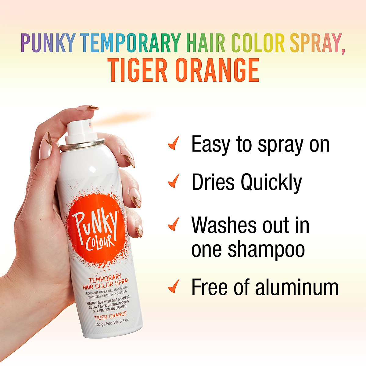 Punky Temporary Hair Color Spray, Tiger Orange, Non-Sticky, Non-Damaging Hair Dye Instant Vivid Hair Color, 3.5 oz, 1-Pack