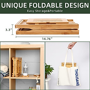 Bathtub Tray, Ohuhu Premium Bamboo Bathtub Caddy Tray Expandable Foldable Bath Tray with Anti-Slip Grips Soap Wine Phone Holder