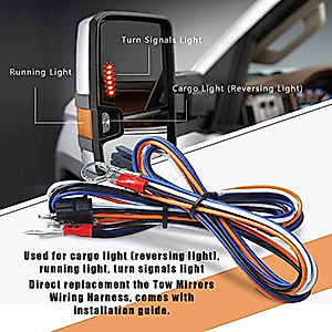 Tow Mirrors Wiring Harness Compatible with Chevrolet Chevy Silverado GMC Sierra 1500 2500 HD 2014-2018 Cargo Lights Running Lights Turn 2Pcs