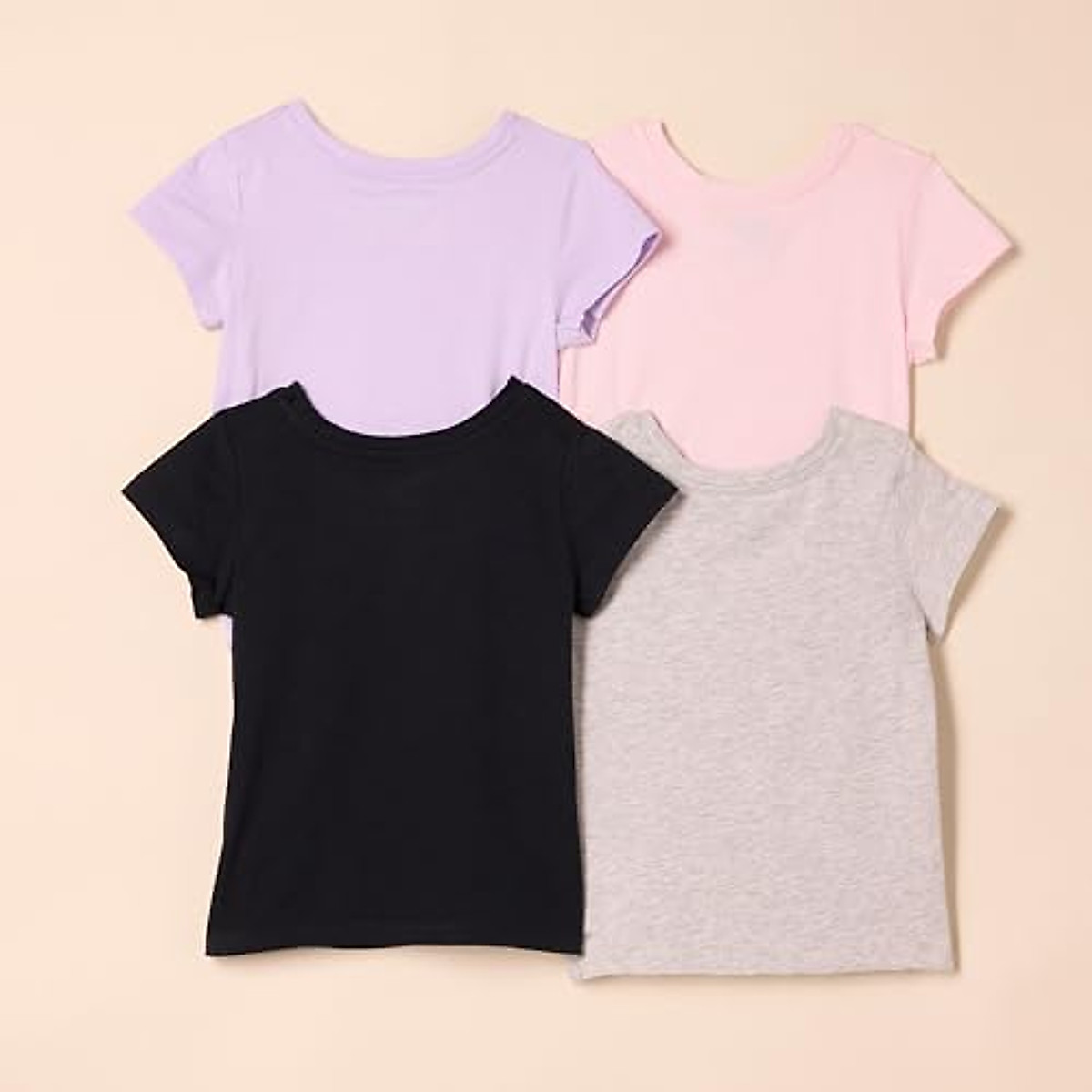 Amazon Essentials Girls' Short-Sleeve T-Shirt Tops (Previously Spotted Zebra), Pack of 4, Black Unicorn/Grey Text Print/Light Pink/Lilac, X-Large