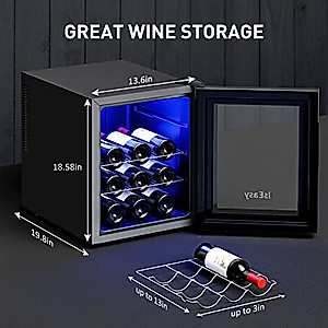 IsEasy Wine Cooler Refrigerator 12 Bottle Mini Wine Fridge Freestanding For Red, White, Champagne Wine Cellar with 46F-66F Digital Temperature Control, Double-Layer Tempered Glass Door