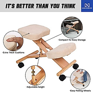 HALEDAZE Adjustable Wooden Ergonomic Kneeling Chair Home Office Computer Chair for Relieve Pain with Beige Fabric