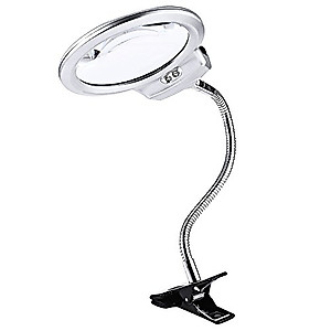 Magnifers Lighted Hands Free,Pro-Flex Desk Led Magnifying Glass Lamp 2.25X 5X Insert Lens Desktop Table Lamp for Close Work, LED Lighted Gooseneck Magnifier with Clamp for Reading