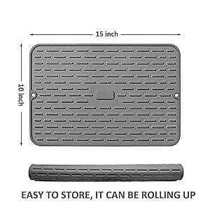 Tongjude Silicone Dish Drying Mat - Small 15" x 10" - Flexible Rubber Dish Draining Mat, Heat Resistant Silicone Trivet, Counter Top Mat, Sink Mat