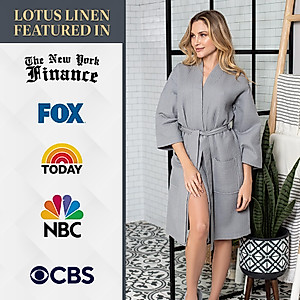 Lotus Linen Women's Lightweight Waffle Kimono Robes for Women - Cotton Spa Grey Bathrobes - Grey Bridesmaids Robe Set (Small, Grey)