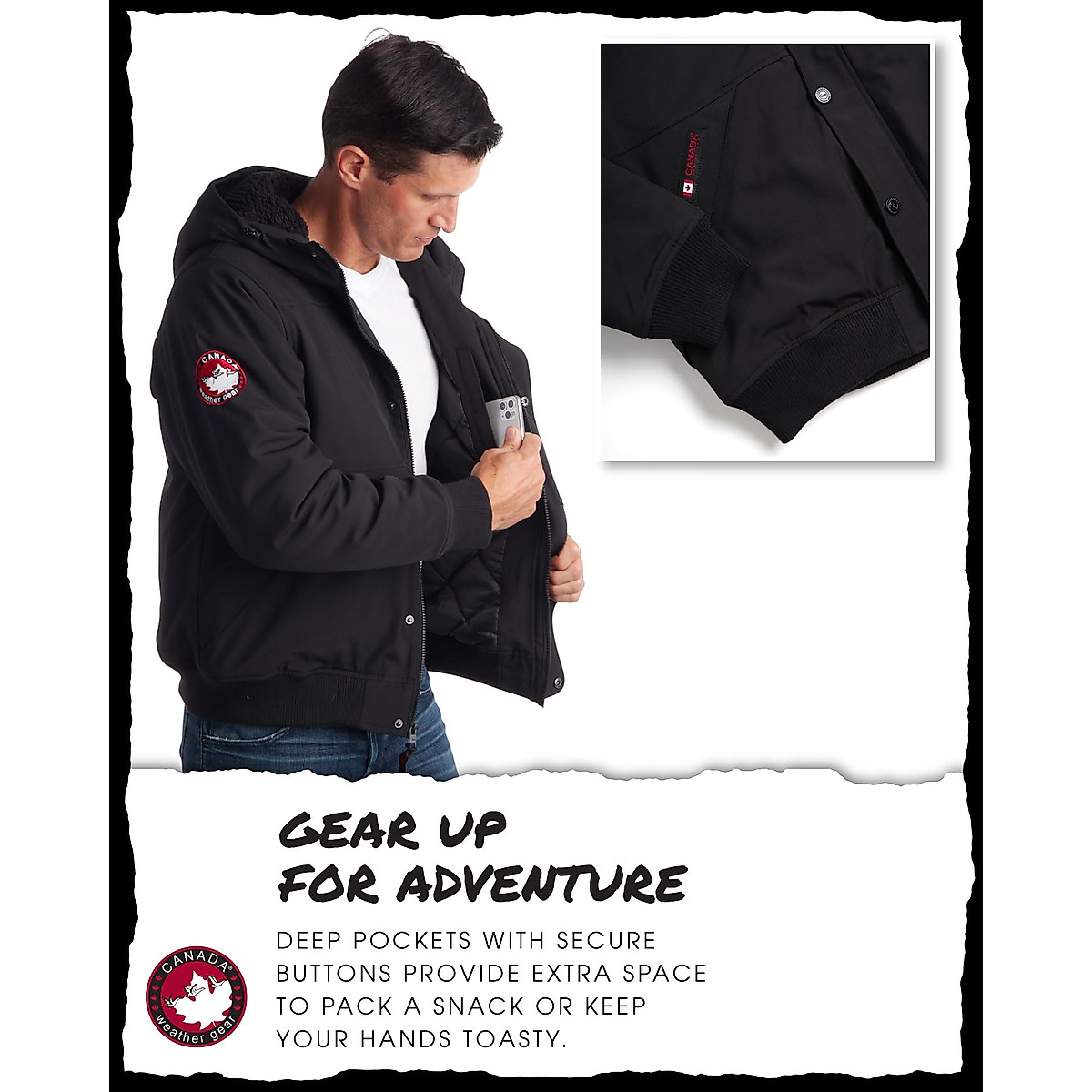 CANADA WEATHER GEAR Men’s Winter Coat - Heavyweight Bomber Jacket with Quilted Lining (M-XXL), Size Large, Black