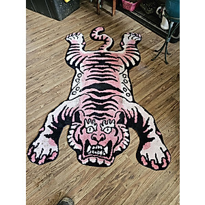 Generic 5ft Pink Tibetan Tiger Area Rug pet Bed Tufted High Pile XLarge Indoor Machine Washable Carpet Nonslip TPR Backing - Bedroom, Bathroom, Living & Dining Room