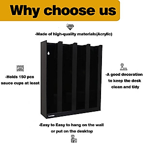 PJHOME Portion Sauce Cup Lid Organizer 4 Compartments Plastic Sauce Cup Holder for Counter Wall Mount Disposable Cup and Lid Storage Restaurant Supplies