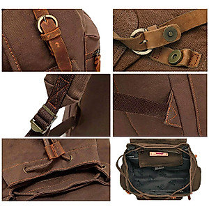 HuaChen Vintage Canvas Backpack,17" Laptop Backpacks Rucksack,Shoulder Travel Camping Hiking Backpacks School Bag Bookbag for Men Women (M32_Coffee_Large)