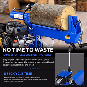 EFURDEN Portable Gas Log Splitter with 7 HP-4 Stroke Engine, 20-ton Hydraulic auto-Return ram System and Twin Gear Hydraulic Pump, Horizontal Full Beam Steel Wedge firewood Splitter