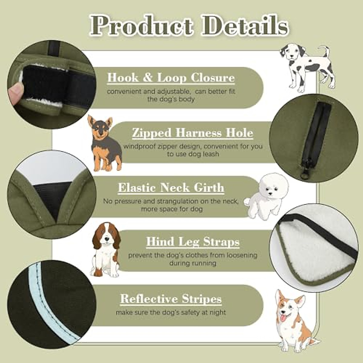 Kuoser Canvas Dog Winter Coat, Warm Dog Jacket Reflective Fleece Dog Cold Weather Coat Warm Doggie Clothes Waterproof Dog Vest with Zipper Leash Hole for Small Medium Large Dogs