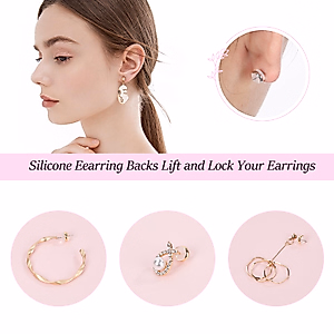 Earring Backs, 18K Gold Silicone Earring Backs for Studs/Droopy Ears, Locking Secure Rubber Earring Backs for Heavy Earring, No-Irritate Hypoallergenice Soft Clear Earring Backs Replacements(10 Pairs)