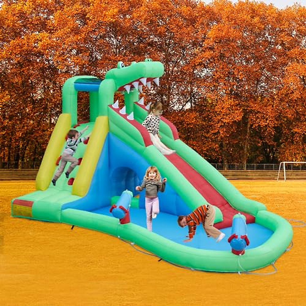 Inflatable Water Slides for Kids - Kinsuite Inflatable Bounce House Water Slide w/Jumping Area Climbing Wall Water Cannon Splash Pool Tunnel Indoor Outdoor Play (with 680W Air Blower)