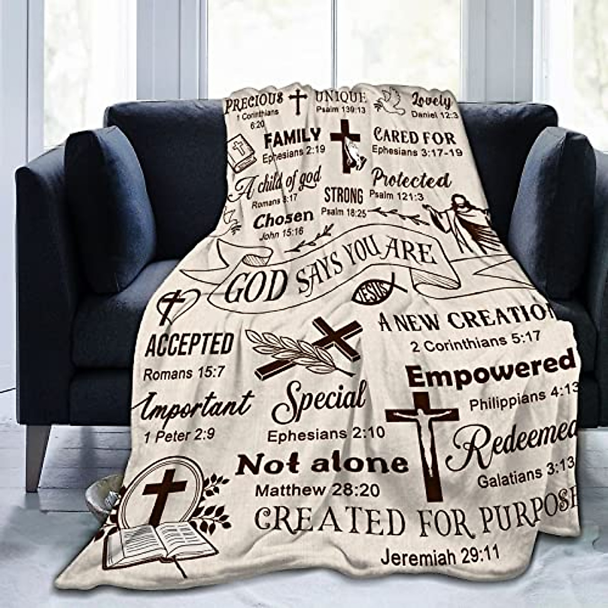 AJIIUSV Christian Gifts for Men Women, Christian Blanket Fathers Day Blankets for Dad Grandpa Uncle Gifts Birthday Gifts for Women Men Religious Gifts Blanket Bible Verse Inspirational Gifts 50"x60"