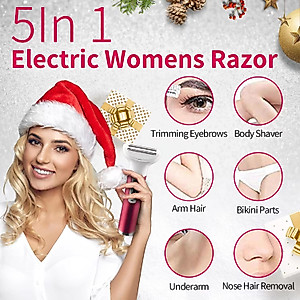 SIMOULI Electric Razor for Women,5 in 1 Womens Shaver Electric Bikini Trimmer Pubic Hair Removal Wet & Dry Painless Shaver for Legs Underarms Eyebrow Face Nose and Bikini Line Razor (Red)