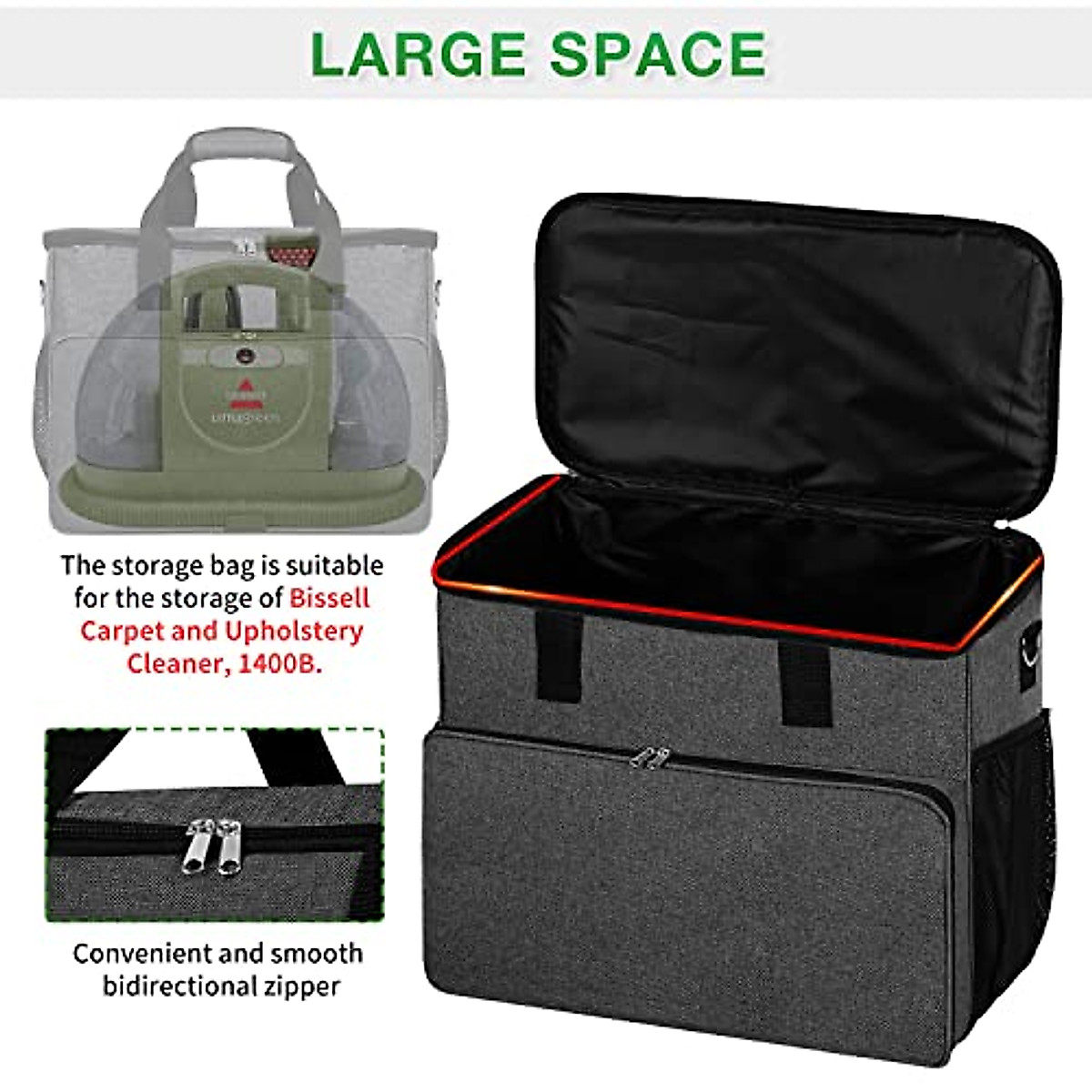 TXIYEAN Storage Bag Compatible with Bissell Carpet and Upholstery Cleaner 1400B/3353, Carrying Bag for Steam Cleaner, Steam Cleaner Organizer, Travel Carrying Case (Bag Only!)