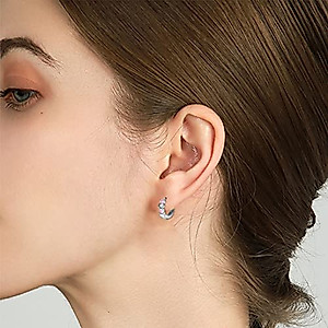Double Love Heart Silver Huggie Hoop Earrings for Women Cubic Zirconia 925 Sterling Silver Cute Sleeper Earrings for Women
