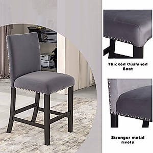 Merax Dining Table Set for 4, Counter Height Dining Table Set with Faux Marble Dining Table and 4 Upholstered-Seat Chairs, 5 Piece Dining Room Table Set for Kitchen and Living Room Furniture, Gray