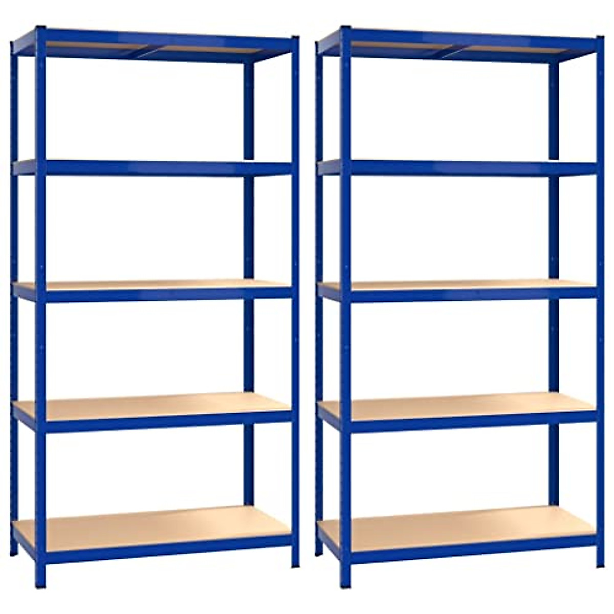 vidaXL - Durable 5-Layer Shelves, 2 pcs, Industrial Style, Galvanized Steel & Engineered Wood, Generous Storage Space, Blue