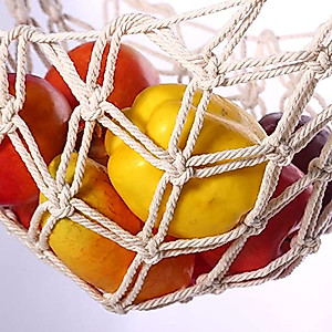 Motarna Hanging Fruit Hammock with Hooks, Hanging Fruit Basket Under the Kitchen Cabinet for Storing Banana Fruits, Hand-Woven Lace Hanging Basket for Kitchen Décor, Rectangle