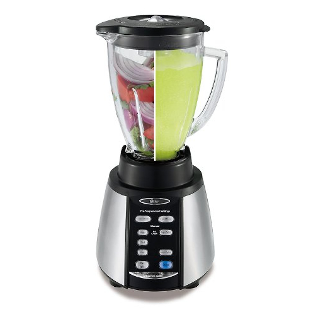 Oster Reverse Crush Counterforms Blender, with 6-Cup Glass Jar, 7-Speed Settings and Brushed Stainless Steel/Black Finish - BVCB07-Z00-NP0