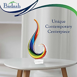 Badash Rainbow Note Murano-Style Glass Sculpture - Home Decor Glass Art - 16" Tall Mouth-Blown Glass Decor on Crystal Base - Contemporary Home Decor Accent Piece