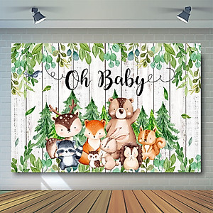 Avezano Oh Baby Backdrop Forest Safari Jungle Animals Boys Girls Baby Shower Party Decorations Cartoon Bear Deer Woodland Baby Shower Photography Background (7x5ft)