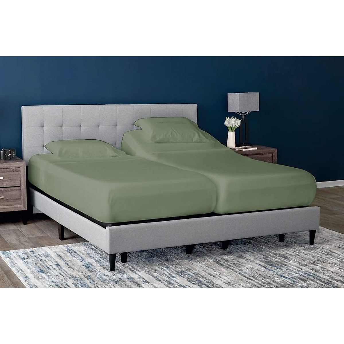 Split Sheet Set (5Pc) Split California King Sheets for Adjustable Beds 100% Egyptian Cotton 800 Thread Count Split California King Sheet Set, 21" Deep Pocket Adjustable Bed Sheets, Sage Solid