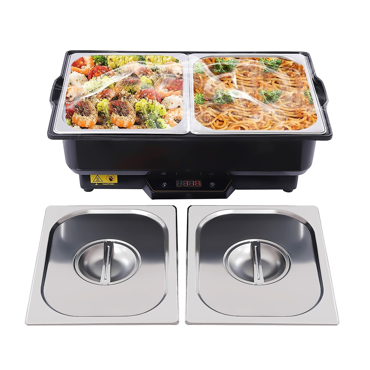 9L Electric Chafing Dish Buffet Stainless Steel Warmers Trays Server Chafer Digital Display for Catering(Black)
