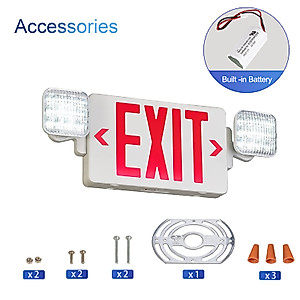 CM MZY LED Exit Sign with Emergency Lights,Exit Sign Lights with Battery Backup, Red Letter Emergency Exit Sign Lights with Two Adjustable Heads,AC 120-277V, UL Certified1PCS