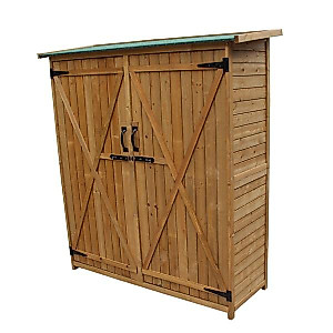 140 x 50 x 162 cm L x W x H Patio Storage Shed Fir Wood Easy to Build Storage Shed Kit-Perfect to Store Patio Furniture, Garden Tools Bike Accessories