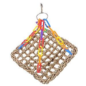 VILLCASE Bird Foraging Cage , Seagrass Woven Climbing Hammock Swing Mat with Colorful Chewing Rope Toys, Suit for Lovebirds, Finch, Parakeets, Conure, Cockatiel