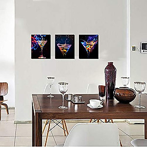 Biuteawal - 3 Piece Wall Art Colorful Sparkling Wine Pictures Painting on Canvas Wine Drinks Art Print for Party Decoration Modern Bar Pub Home Dining Room Wall Decor