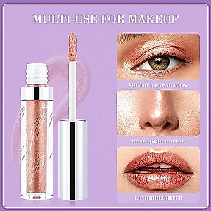 Hotiary Glitter Liquid Eyeshadow, Metallic Glitter Shimmer Sparkling Eye Shadow, Long Lasting Waterproof High Pigments Sparkle Eye Makeup Kit, Metals Gloss Eyeliner Pen(Gold Cream)