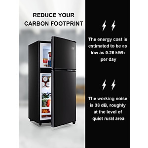 KRIB BLING 3.5 Cu.Ft Refrigerator 2 Door 7 Level Adjustable Thermostat Control Top-Freezer Refrigerator Lock Fresh Energy Saving Black (KB03-FLS-80-BLACK)