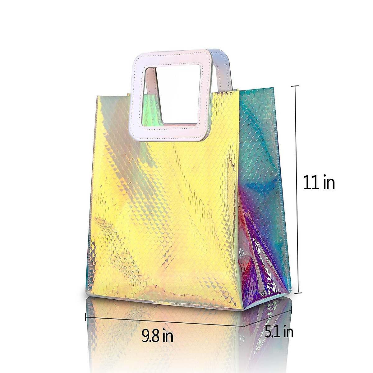 Reusable Gift Bag 11 x 9.8 x 5.1 Inches Iridescent Holographic Large Medium Size Gift Bags with Handle Mermaid Fish Scales Cute Handbags for Birthday, Christmas,Party, Baby Shower,Wedding, Women,Girls 1 PCS