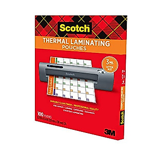 Scotch TP3854100 Letter Size Thermal Laminating Pouches, 3 mil, 11 1/2 x 9, 100 per Pack