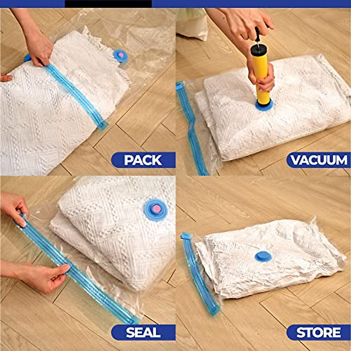25 Pcs Vacuum Storage Bags-Space Saver Vacuum Storage Bags for Clothes(5 Jumbo, 5 Large, 5 Medium, 5 Small, 5 Roll Up Bags)Storage Bags Vacuum Sealed with Hand Pump for Comforter,Blanket and Bedding