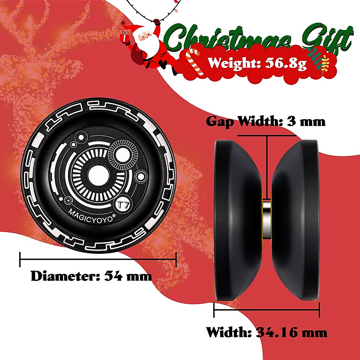 MAGICYOYO T7 Responsive Yoyo for Beginner, Professional Yoyo Aluminum Metal Yoyo for Kids, Alloy Trick Yoyo with Storage Bag, 12 Yoyo Strings - Black