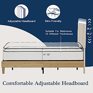 VECELO Queen Bed Frame Upholstered Platform Beds with Height-Adjustable Cotton and Linen Headboard, Heavy Duty Wood Slats, 6" Under-Bed Space, Noise-Free, No Box Spring Needed,Easy Assembly