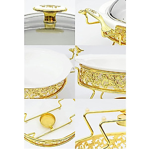 FLTRGO Food Warmer for Parties Buffets, Food Warming Tray Golden Pattern Chafing Dish Buffet Set, Round Stainless Steel Chafer with Lid for Buffet Weddings Parties Banquets Catering Events